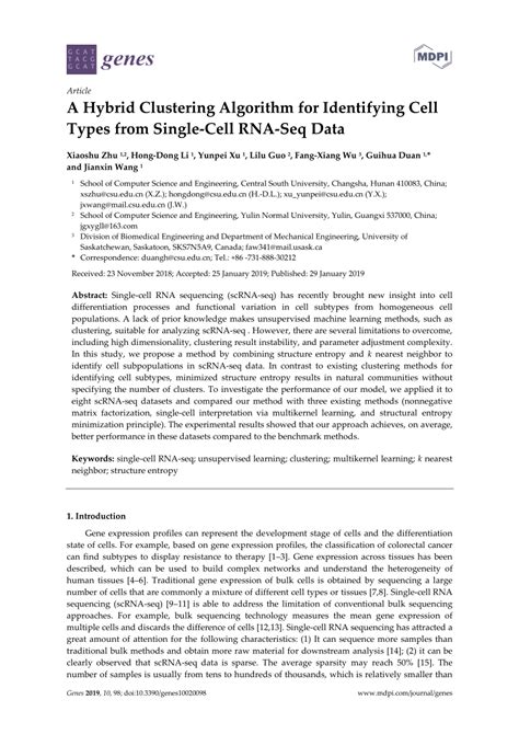 Pdf A Hybrid Clustering Algorithm For Identifying Cell Types From