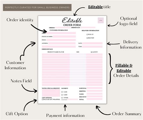Editable Order Form Template Printable Fillable PDF Form US Letter Size X Order