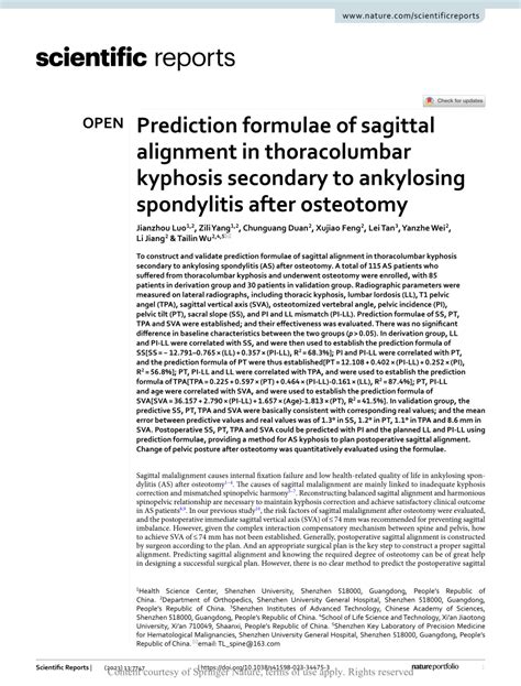 Pdf Prediction Formulae Of Sagittal Alignment In Thoracolumbar