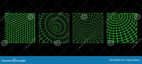 3d Wireframe Posters With Geometric Shapes And Grids In Trendy Retro Cyberpunk 80s 90s Style