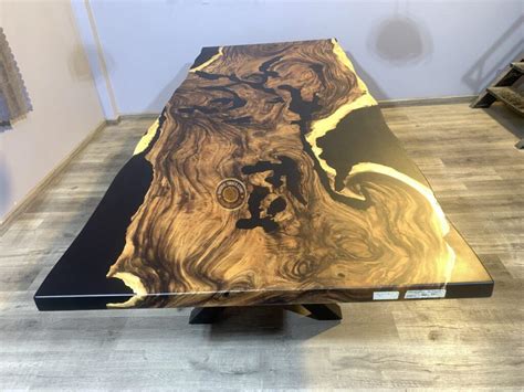 Exp0474 2780 1100 50 Black Epoxy Dining Table Natural Timber Stone