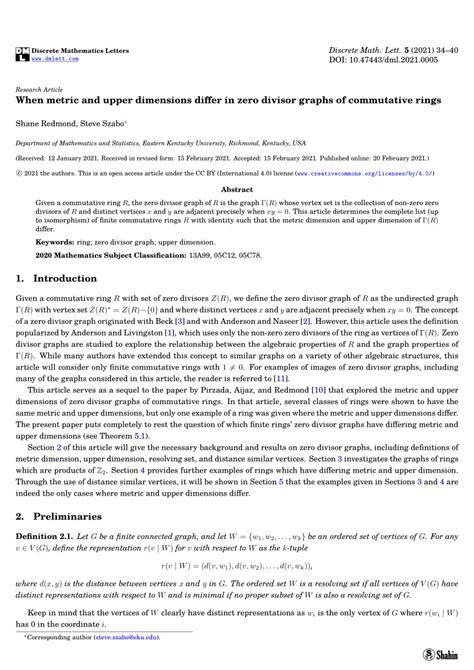Pdf When Metric And Upper Dimensions Differ In Zero Divisor Graphs Of