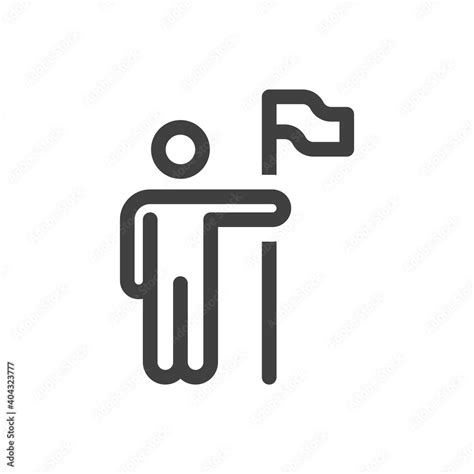 Human Icon With Flag A Simple Linear Image Of A Person Holding A Flag In One Hand Is A Symbol