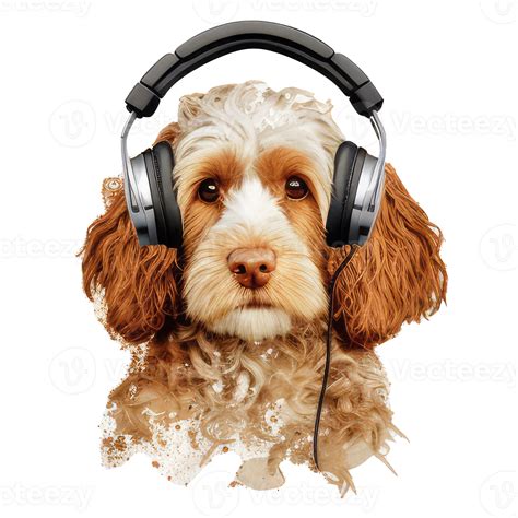 Watercolor Cockapoo Dog Wearing Headphones 26448592 Png