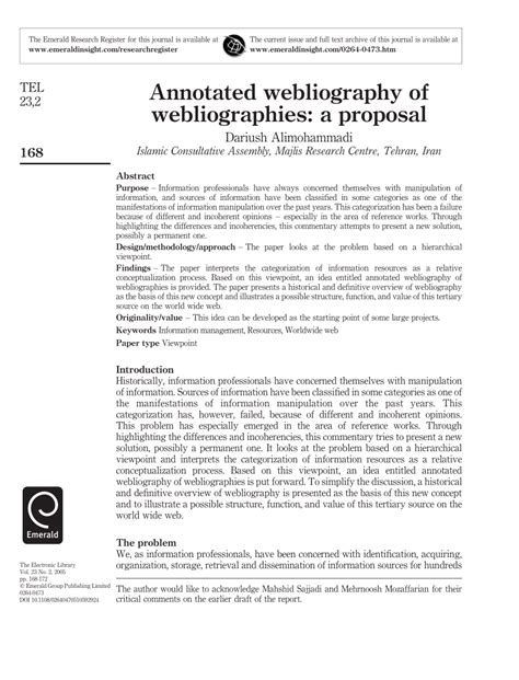 Pdf Annotated Webliography Of Webliographies A Proposal