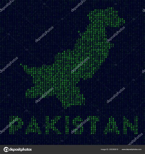 Digital Pakistan Logo Country Symbol Hacker Style Binary Code Map Stock
