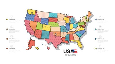 united states of america vector map template with infographic elements