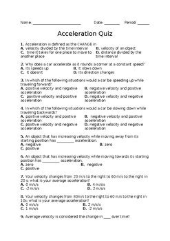 Acceleration Quiz By Sanchez Science TPT