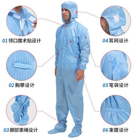 防静电连帽连体无尘服连脚四连体洁净服防尘静电防护衣全身连体服 虎窝淘