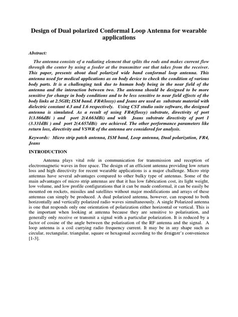 Design Of Dual Polarized Conformal Loop Antenna For Wearable Applications Pdf Antenna Radio