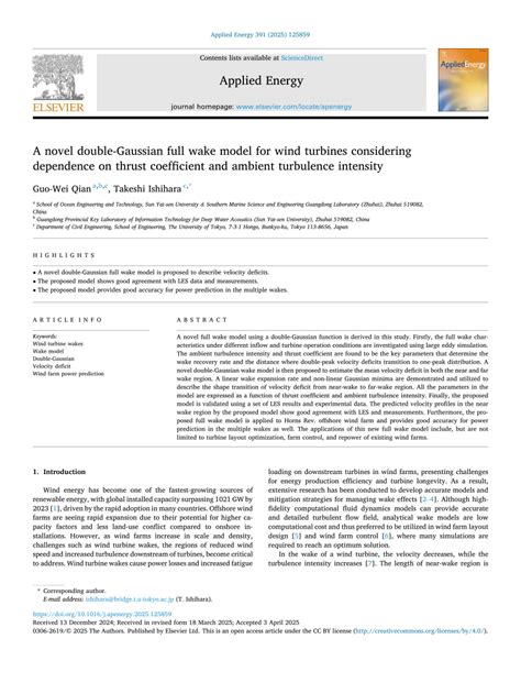 Pdf A Novel Double Gaussian Full Wake Model For Wind Turbines