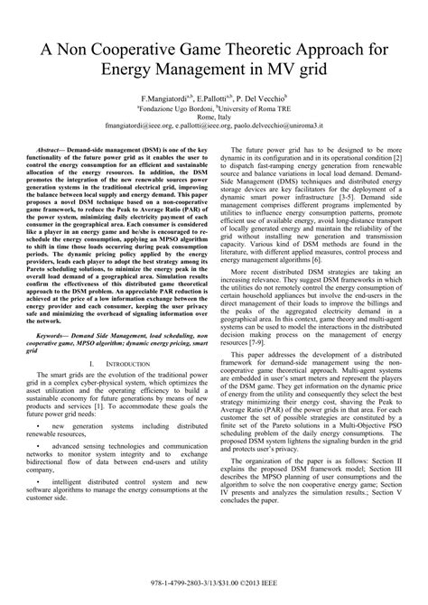 Pdf A Non Cooperative Game Theoretic Approach For Energy Management