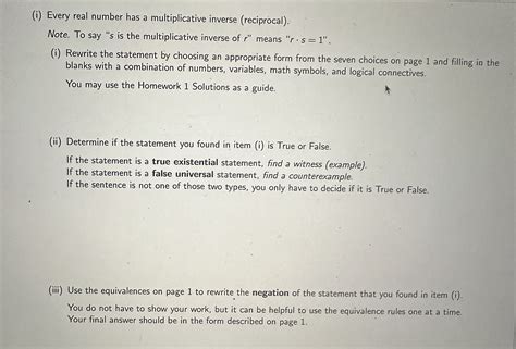 Solved I Every Real Number Has A Multiplicative Inverse Chegg Com