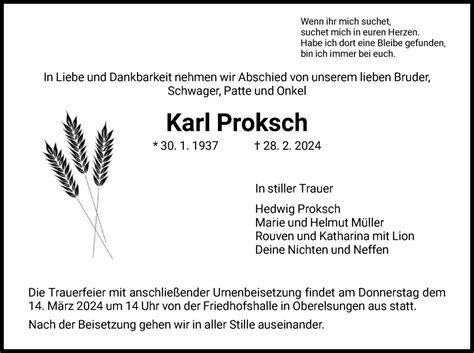 Traueranzeigen Von Karl Proksch Trauerhnade
