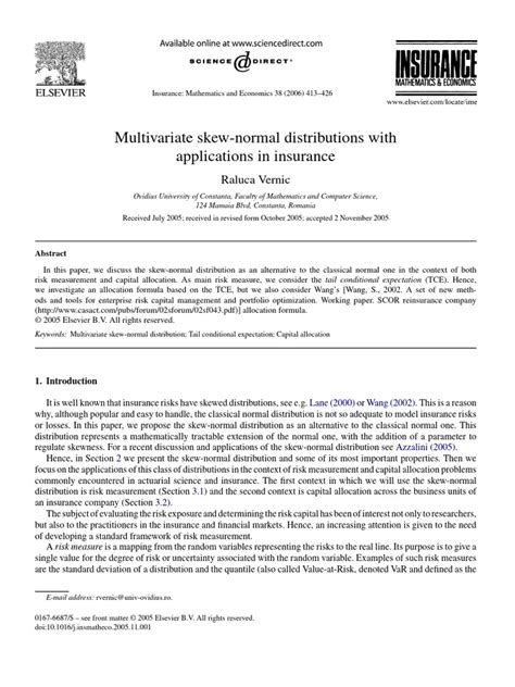 Vernic 2005 Multivariate Skew Normal Distributions With Applications