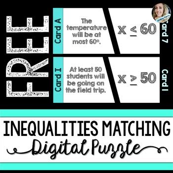 Inequalities Matching Digital Puzzle Math Activity TPT
