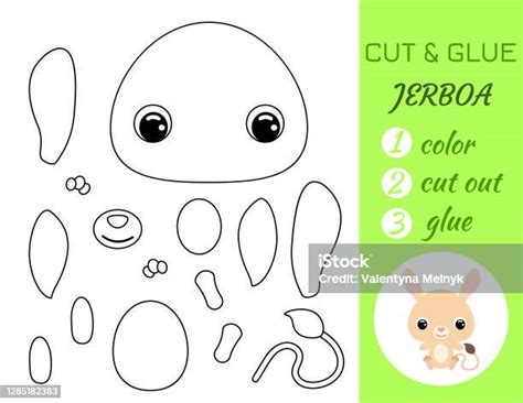 간단한 교육 게임 착색 페이지 컷과 접착제 앉아 아기 저보아 아이들을위한 유치원 어린이를위한 교육 종이 게임 종이에 색상 절단 부품 및 접착제 벡터 스톡 일러스트레이션입니다