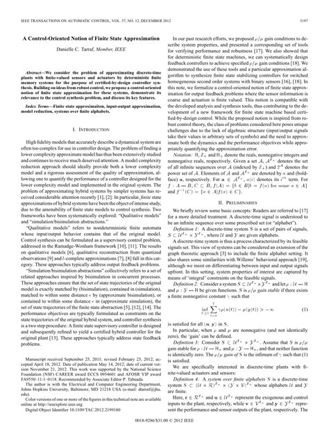 PDF A Control Oriented Notion Of Finite State Approximation