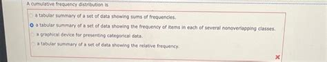 solved a cumulative frequency distribution is a tabular