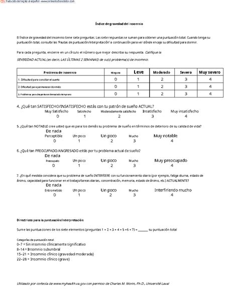 Insomnia Severity Index Isi Índice De Gravedad Del Insomnio El índice De Gravedad Del Insomnio