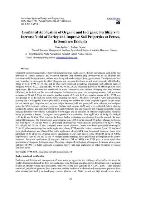 Combined Application Of Organic And Inorganic Fertilizers To Increase Yield Of Barley And