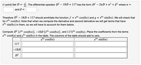 Solved 1 Point Set D The Differential Operator Chegg Com