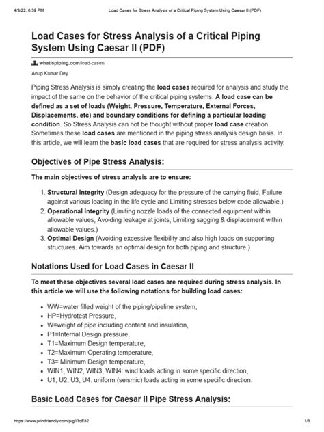 Load Cases For Stress Analysis Of A Critical Piping System Using Caesar Ii Pdf Pdf Stress