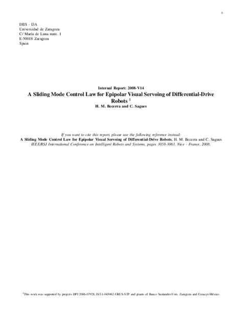 Pdf A Sliding Mode Control Law For Epipolar Visual Servoing Of Differential Drive Robots