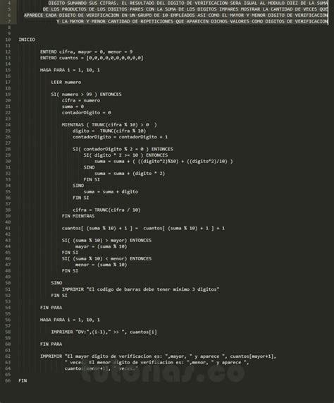 Arreglos Pseudocodigo Mayor Y Menor Digito De Verificacion