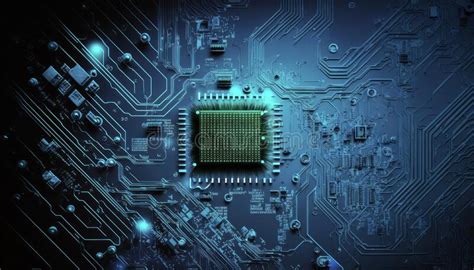abstract computer processor chip on circuit board with microchips stock