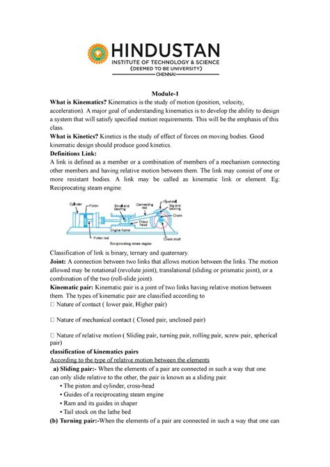 Module Lecture Notes Module What Is Kinematics Kinematics Is The Study Of Motion Position