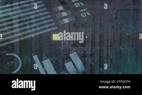 Animation Of Infographic Interface Over Connected Dots Over Data Server