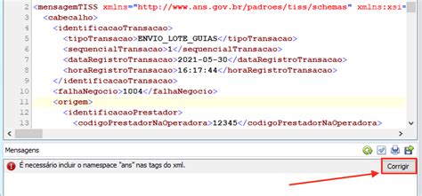 Correção automática de Namespace do XML