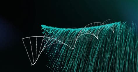 Image Of Dna Strand Spinning Over Glowing Green Light Trails On Black Background Stock
