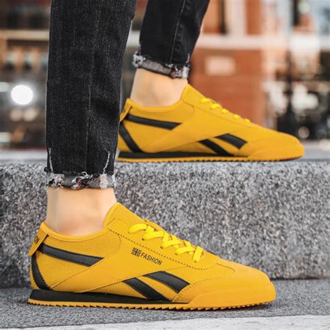 Classic Yellow Canvas Sneakers For Men Lightweight Breathable Mens