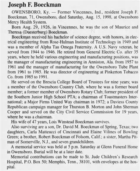 Joseph Francis Boeckman 1926 1998 Find A Grave Memorial