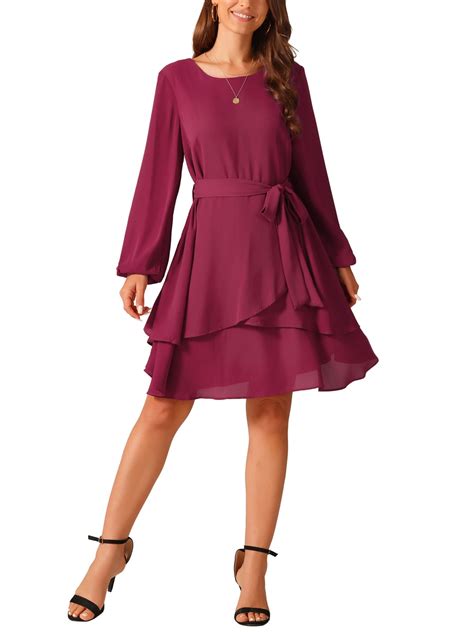 Inspire Chic Womens Fall Dresses Round Neck Long Sleeve Waist Tie