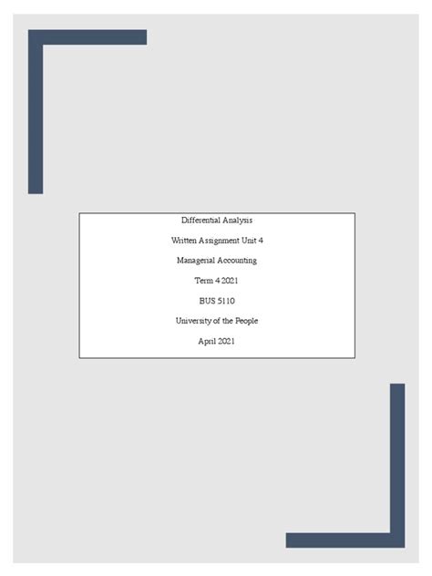 Bus 5110 Managerial Accounting Written Assignment Unit 4 Pdf Outsourcing Cost