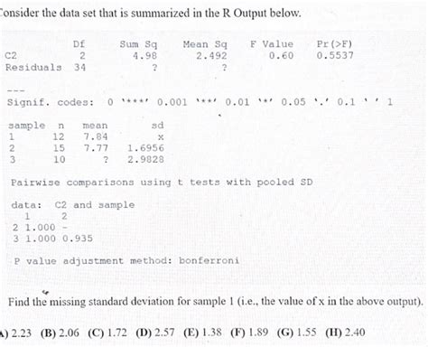 solved consider the data set that is summarized in the r
