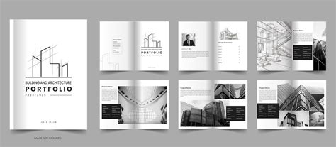 건축 포트폴리오 템플릿 및 인테리어 포트폴리오 레이아웃 디자인 브랜드 가이드라인 프리미엄 벡터