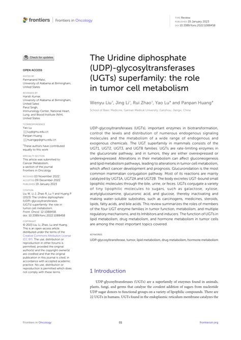 Pdf The Uridine Diphosphate Udp Glycosyltransferases Ugts