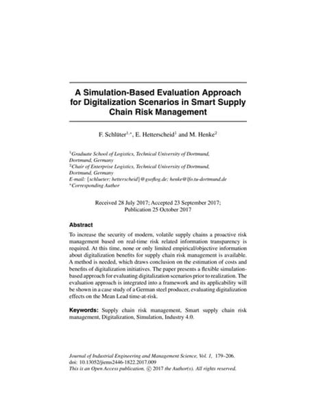 A Simulation Based Evaluation Approach Smart Supply Risk Management Pdf