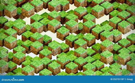 Video Game Pixelized Grass Cubes Floating In The Air Isometric