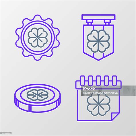 달력 금화 네 잎 클로버 거리 간판 및 병 뚜껑 아이콘으로 성 패트릭의 날을 설정합니다 벡터 3월에 대한 스톡 벡터 아트 및 기타 이미지 Istock