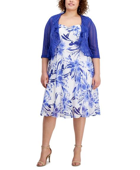 Connected Plus Size Lace Cardigan And Floral Print Dress Macys