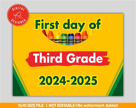 First Day Of Third Grade Sign First Day Of School Sign Third Grade