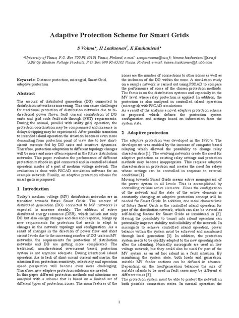 Adaptive Protection Scheme For Smart Grids Pdf Electrical Grid Distributed Generation
