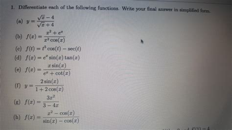 solved 1 differentiate each of the following functions