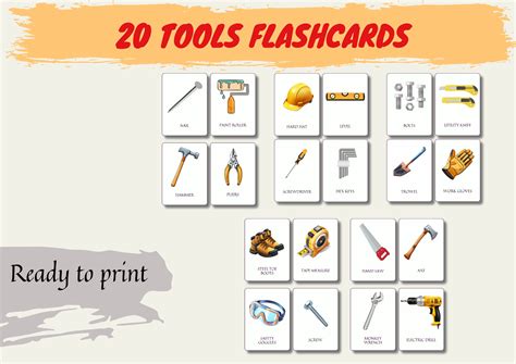 20 Tools Learning Set Tools Printable Flashcards Blaundus Artworks Worksheets Library