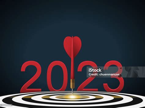 빨간 다트가 숫자 사이의 다트 보드 중앙에 맞았습니다 2023d 목표와 목표가있는 3 년 새해 2022년 새해를 목표로 하는 과녁에 화살표 사업 성공 전략 성취 목적 개념